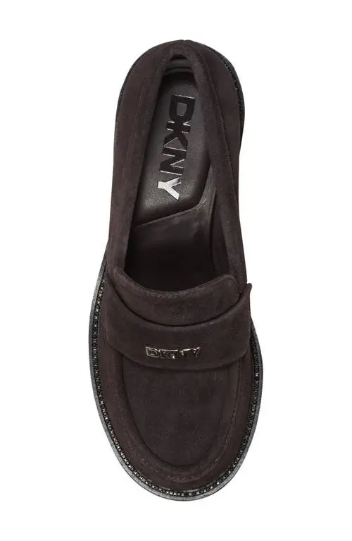 Dkny Platform Loafers With Crystal Embellishments - Brown