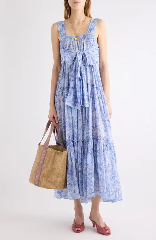 Chloé Floral Tiered Cotton Voile Maxi Dress - Multicolor Blue 1