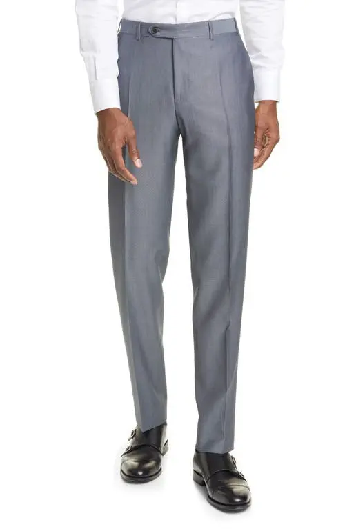 Canali Classic Fit Flat Front Wool & Mohair Dress Pants