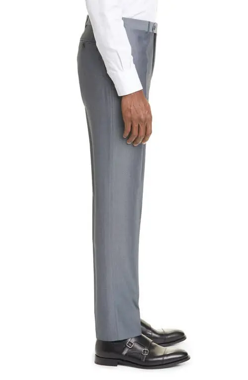 Canali Classic Fit Flat Front Wool & Mohair Dress Pants