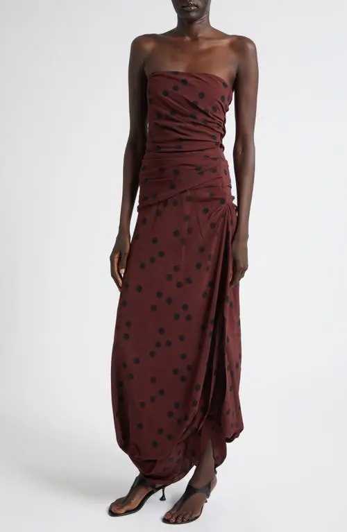 Proenza Schouler Nayara" Polka Dot Strapless Asymmetric Midi Dress