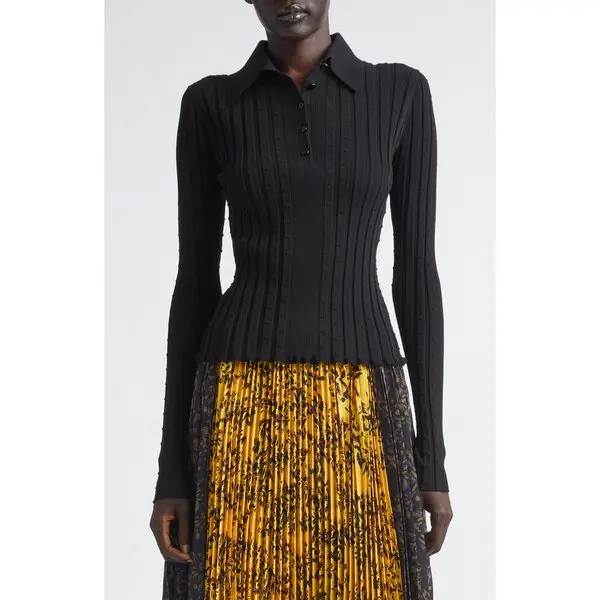 Proenza Schouler Monet Fine Bobble Knit Long Sleeve Top - Black