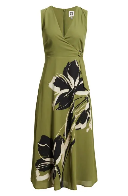 Anne Klein Sleeveless Faux Wrap Midi Dress