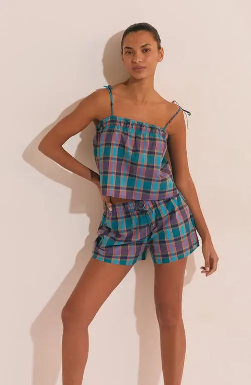 ETAM Vagabonde Plaid Cotton Pajama Camisole - Blue