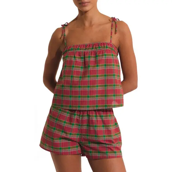 ETAM Vagabonde Plaid Cotton Pajama Camisole - Fuchsia