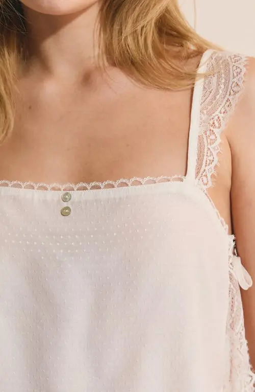 ETAM Poudree Swiss Dot Lace Trim Camisole - Ecru