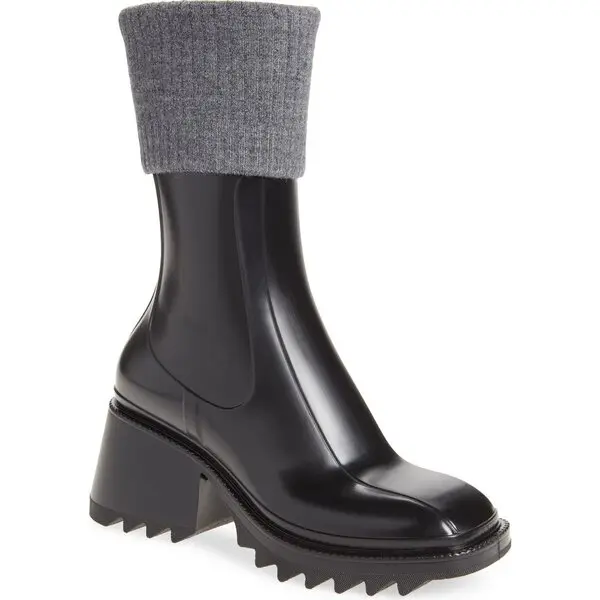 Chloé Betty Rib Cuff Waterproof Rain Boot - Black