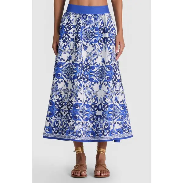 Alice + Olivia Earla High Waist Linen Blend Midi Skirt - Solstice
