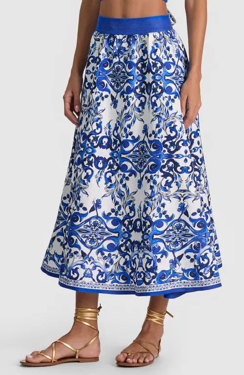 Alice + Olivia Earla High Waist Linen Blend Midi Skirt