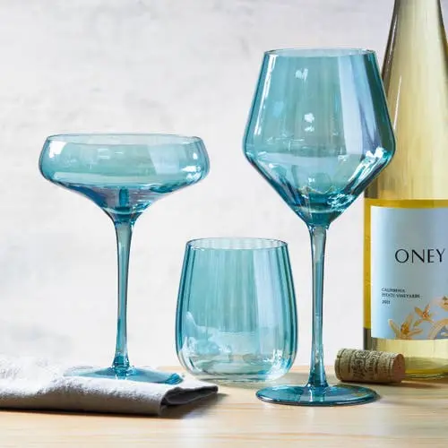 TAG Chelsea Iridescent Coupe Glass Aqua Wine Glasses