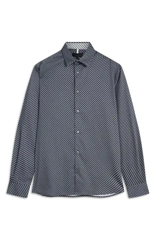 Ted Baker London Grelish Slim Fit Geo Print Stretch Cotton Button-up Shirt - Teal-blue