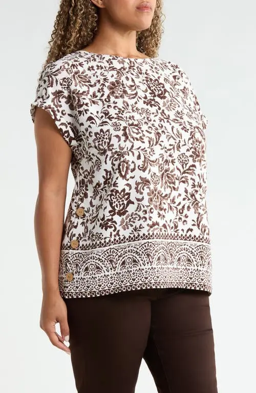 Jones New York Printed Top With Boxy Fit And Dolman Sleeves