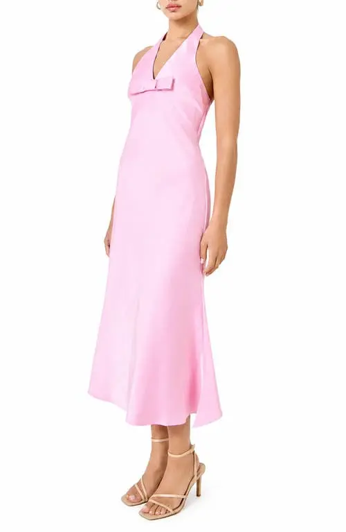 MARSY Bow Halter Satin Maxi Dress