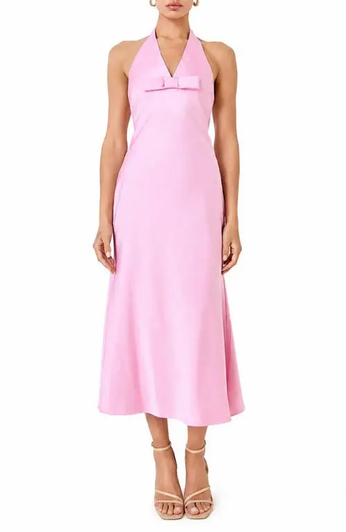 MARSY Bow Halter Satin Maxi Dress