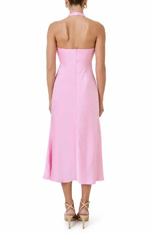 MARSY Bow Halter Satin Maxi Dress