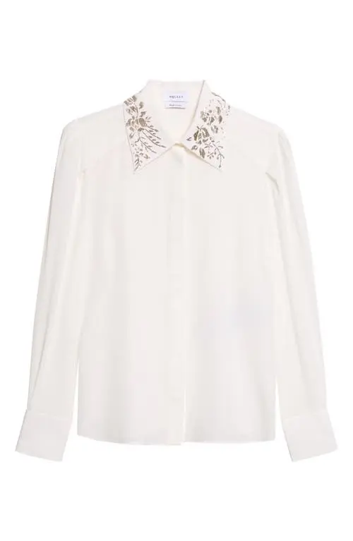 Alexander McQueen Beaded Collar Silk Button-up Shirt