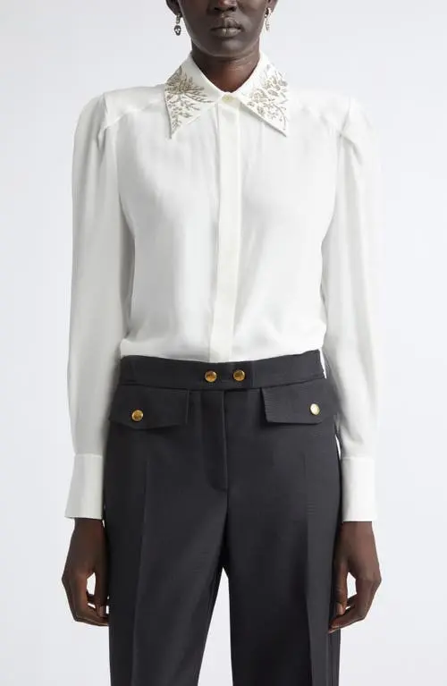 Alexander McQueen Embellished Collar Silk Shirt - Light Ivory