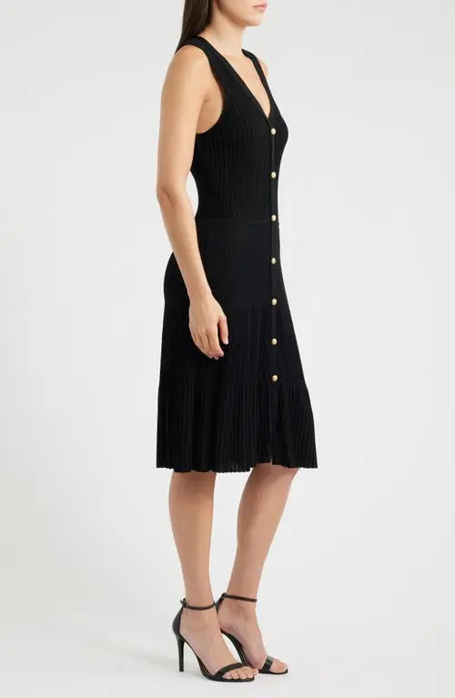 Kobi Halperin Tessa Sleeveless Ribbed V-neck Button-up Midi Sweater Dress