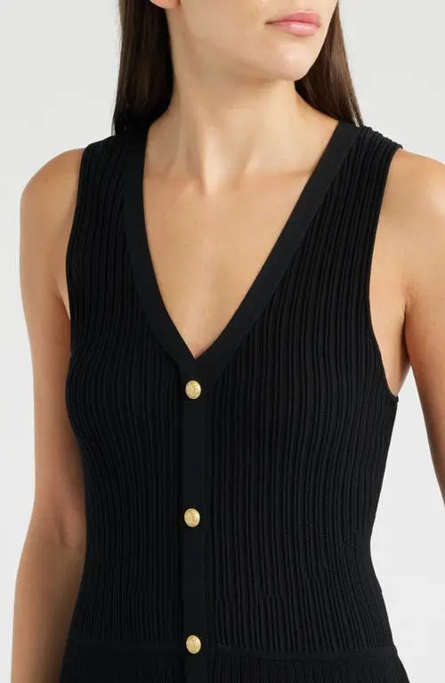 Kobi Halperin Tessa Sleeveless Ribbed V-neck Button-up Midi Sweater Dress