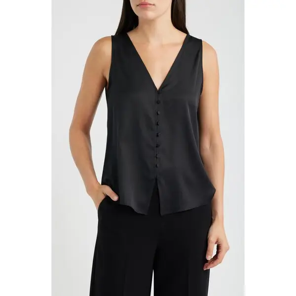 Kobi Halperin Colette Silk Blend V-neck Sleeveless Button-up Top - Black