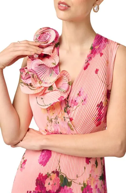 Aidan Mattox Print Plissé Sleeveless Gown