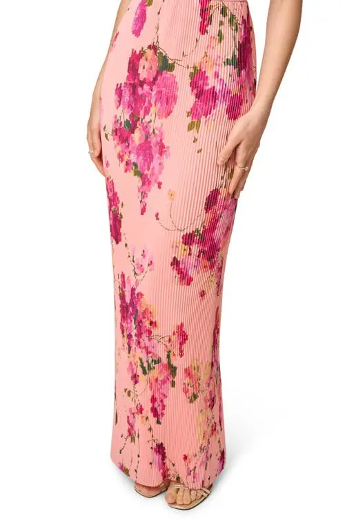 Aidan Mattox Print Plissé Sleeveless Gown