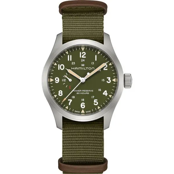 Hamilton Khaki Field Mechanical Power Reserve Web Strap Watch - Green
