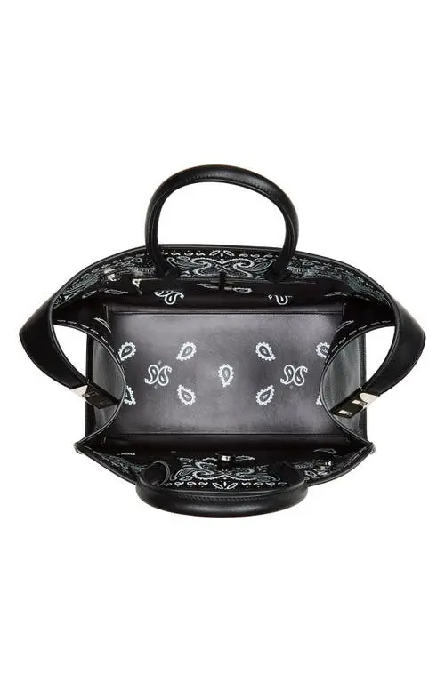 FERRAGAMO Small Hug Scarf Print Leather Top Handle Bag - Black
