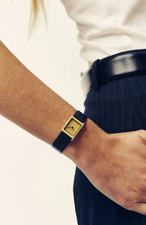BREDA Small Virgil Leather Strap Tone Tank Watch - Gold