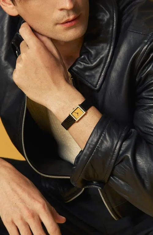BREDA Small Virgil Leather Strap Tone Tank Watch - Gold