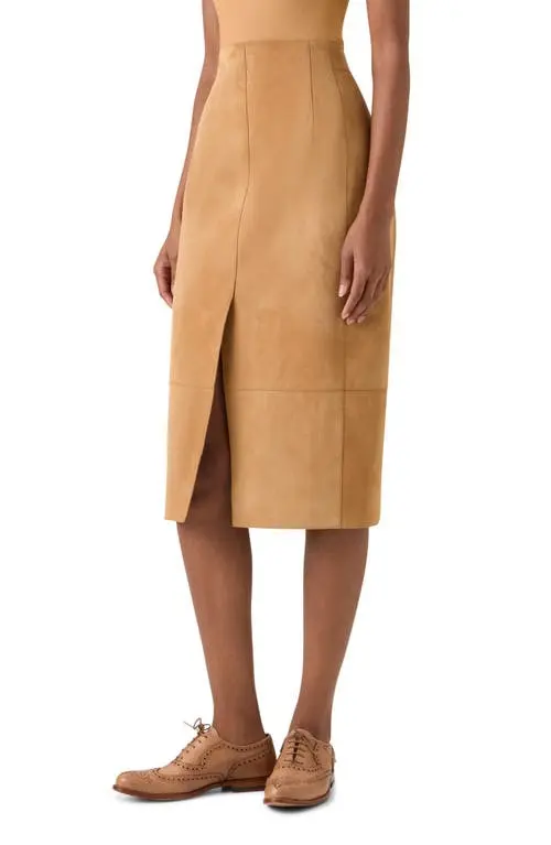 Akris Suede Pencil Skirt With Front Slit