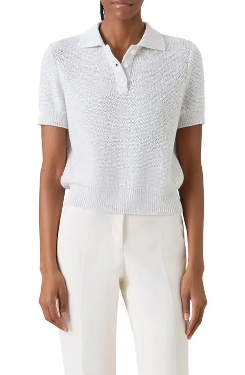 Akris Sequin Linen & Cotton Blend Polo Sweater - Ecru