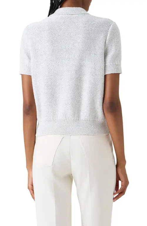 Akris Sequin Linen & Cotton Blend Polo Sweater