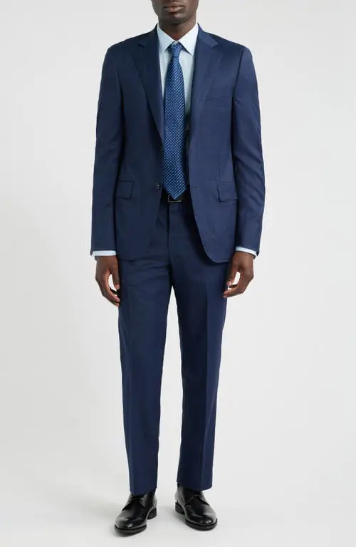 HERITAGE GOLD Dark Windowpane Check Wool Suit - Blue