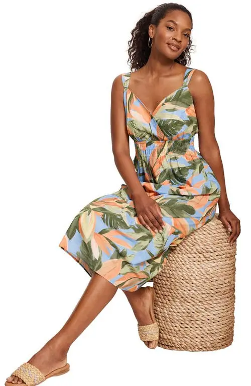 Tommy Bahama Sleeveless Tropical Print V-neck Midi Dress