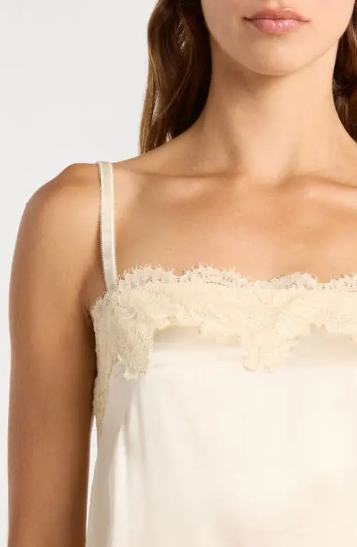 REFORMATION Lilah Lace Trim Silk Mini Dress - Yogurt