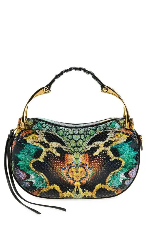 Alexander McQueen Mini Snakeskin Embossed Leather Top Handle Bag - Yellow Multi
