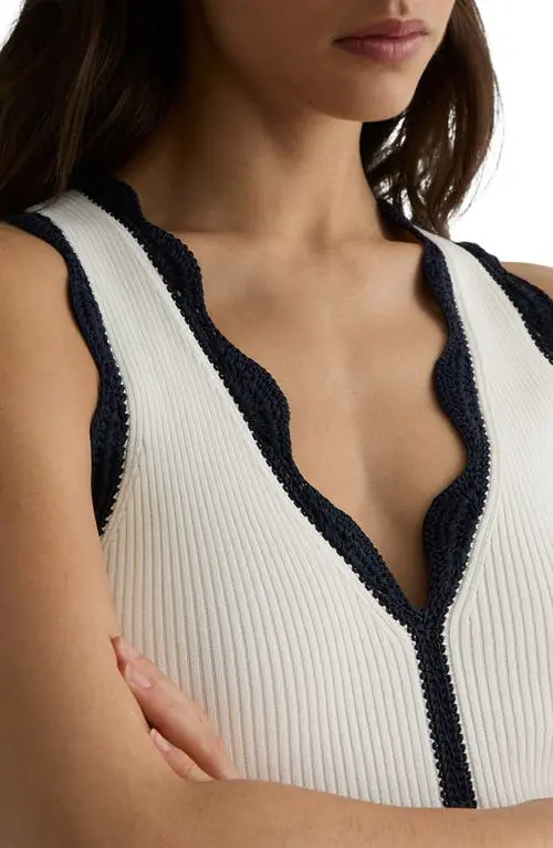 REISS Freya Rib Knit Crochet Trim Tank