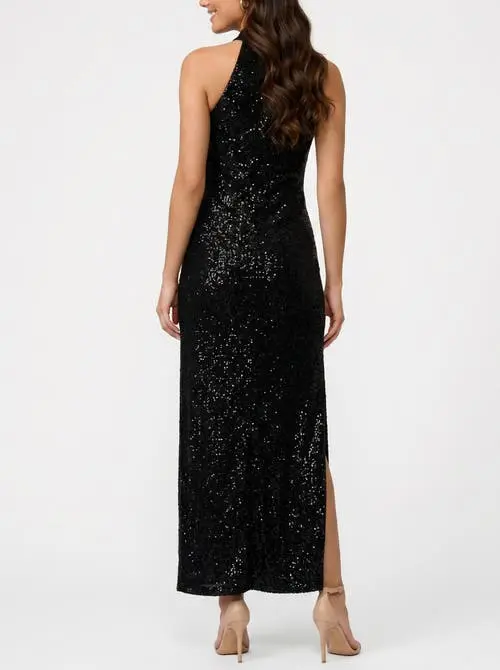 Rachel Rachel Roy Harland Crossover Halter Maxi Dress With Sequins And Slit - Black