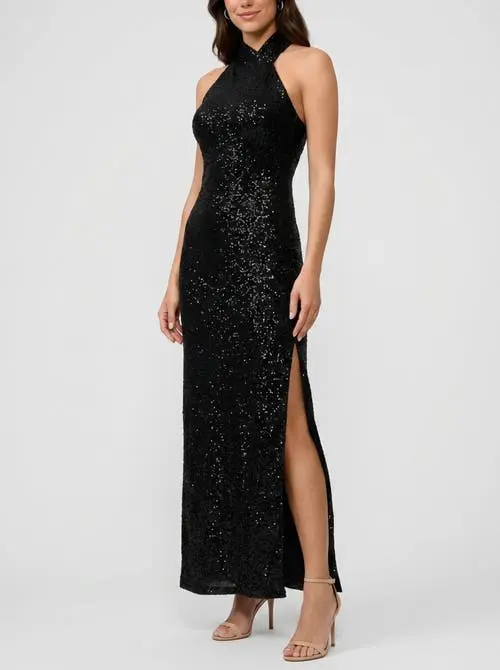 Rachel Rachel Roy Harland Crossover Halter Maxi Dress With Sequins And Slit - Black