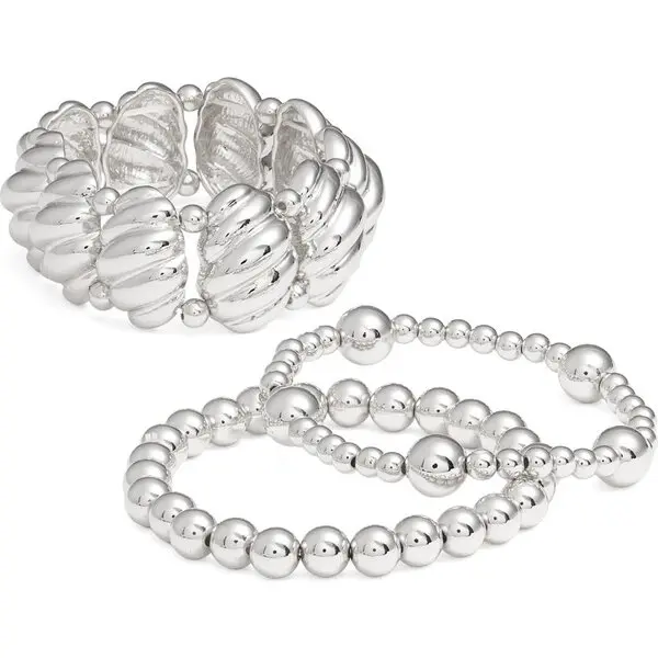 OPEN EDIT Assorted Pack Of 3 Stretch Bracelets - Silver
