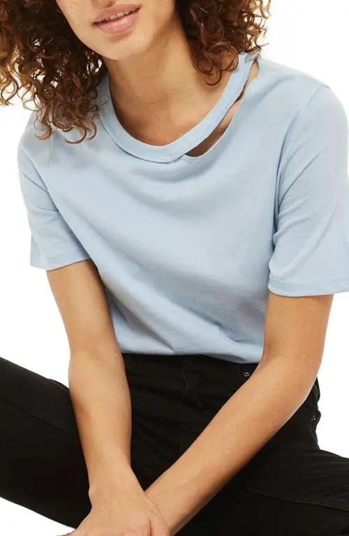 Topshop Cotton Slash Choker Boxy Tee - Blue