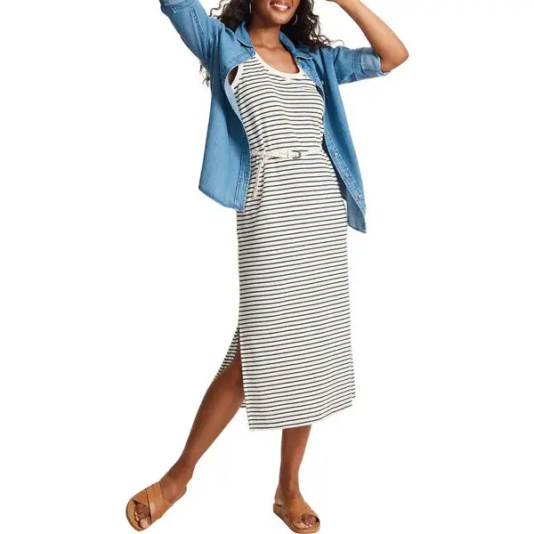 Tommy Bahama Suncoast Stripe Sleeveless Terry Midi Dress - Coconut