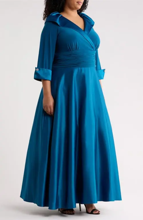 JESSICA HOWARD Rhinestone Button Mixed Media Gown