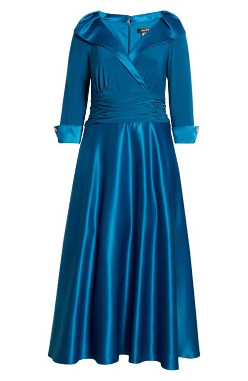JESSICA HOWARD Rhinestone Button Mixed Media Gown