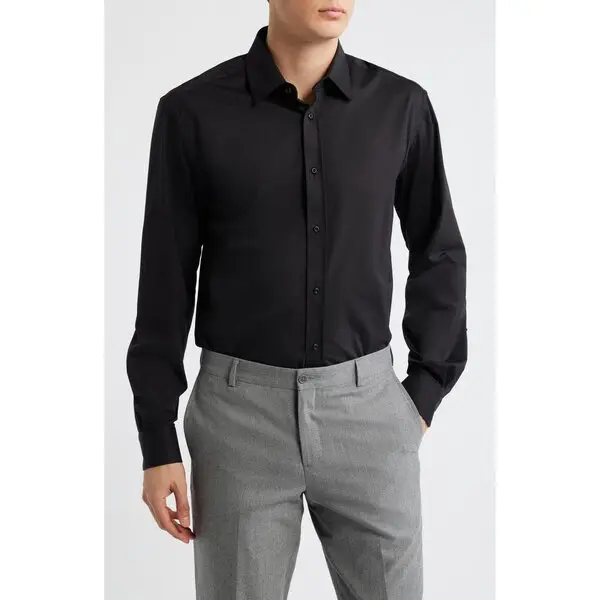 DANIEL HECHTER Modern Fit Solid Knit Cotton Dress Shirt - Black