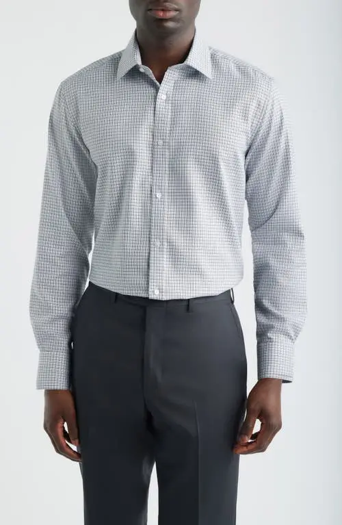DANIEL HECHTER Modern Fit Check Textured Cotton Dress Shirt - Grey
