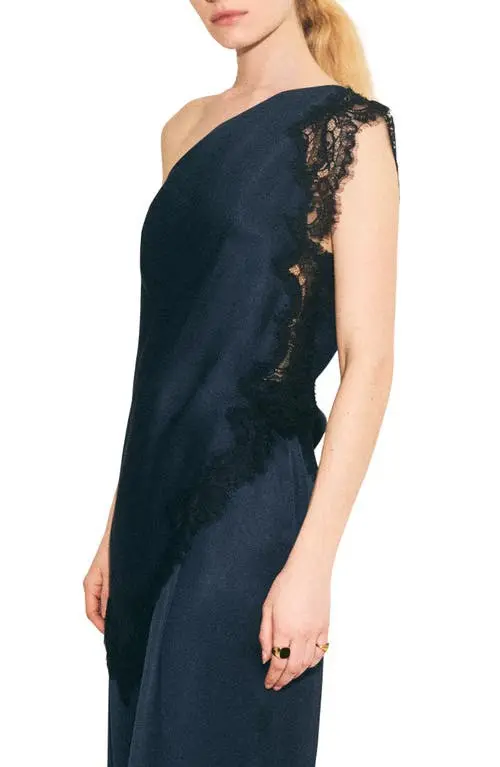 Mango Lace One-shoulder Satin Top - Blue