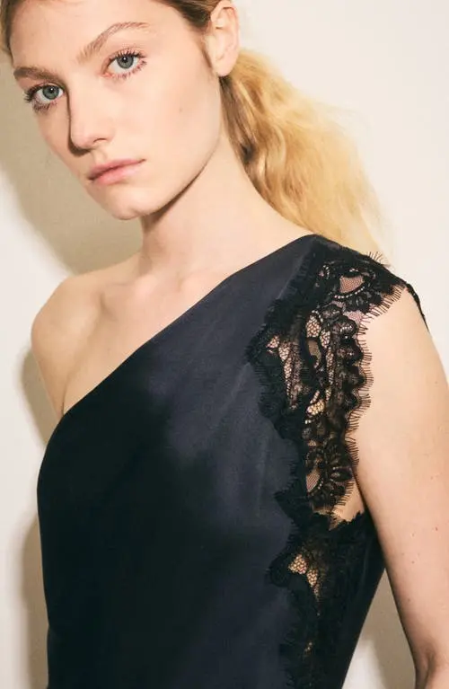 Mango Lace One-shoulder Satin Top