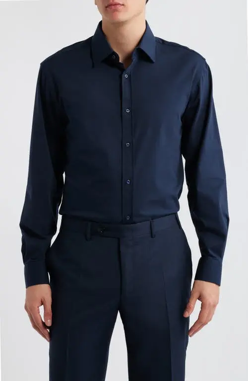 DANIEL HECHTER Modern Fit Solid Knit Cotton Dress Shirt - Navy